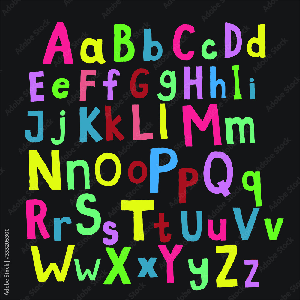 English alphabet with uppercase and lowercase. Handwritten creative ...