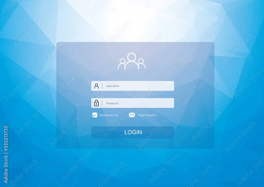 Login form menu with simple line icons. Low poly background. Website element for your web design ...