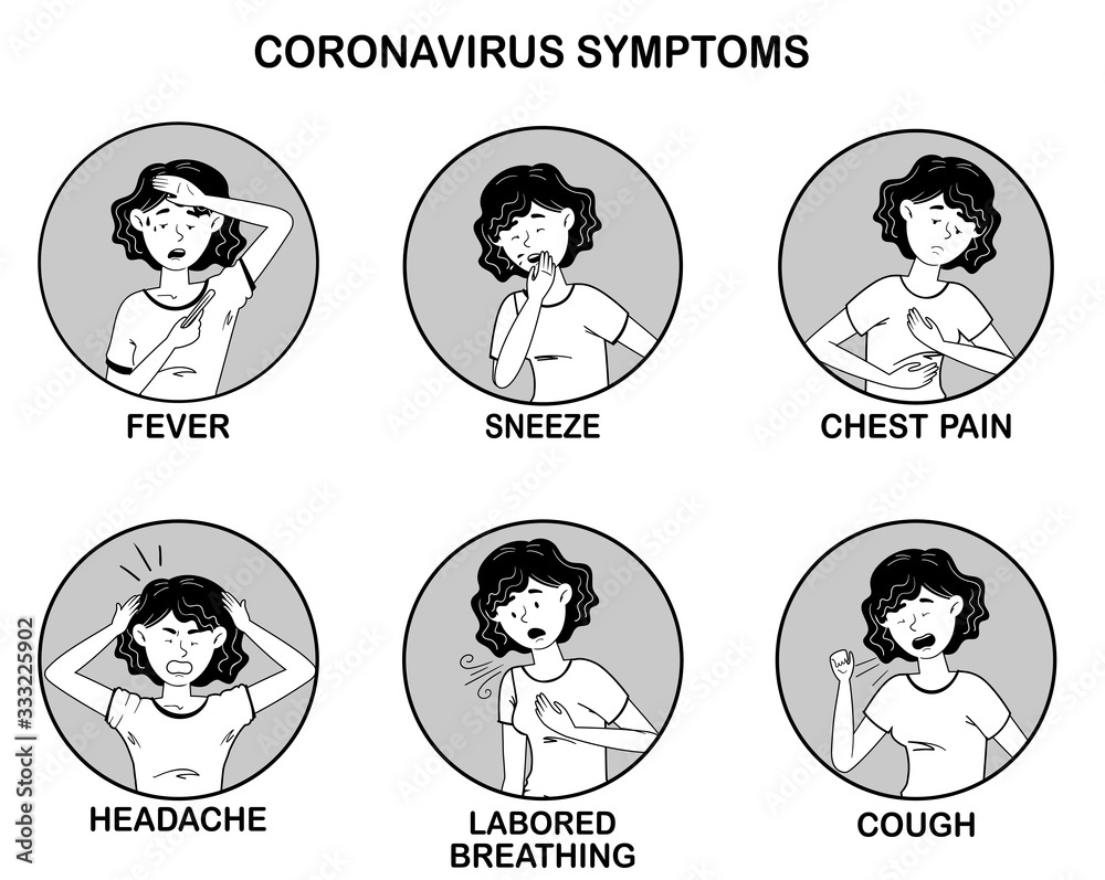 Isolated vector icons in a black and white style of coronavirus ...
