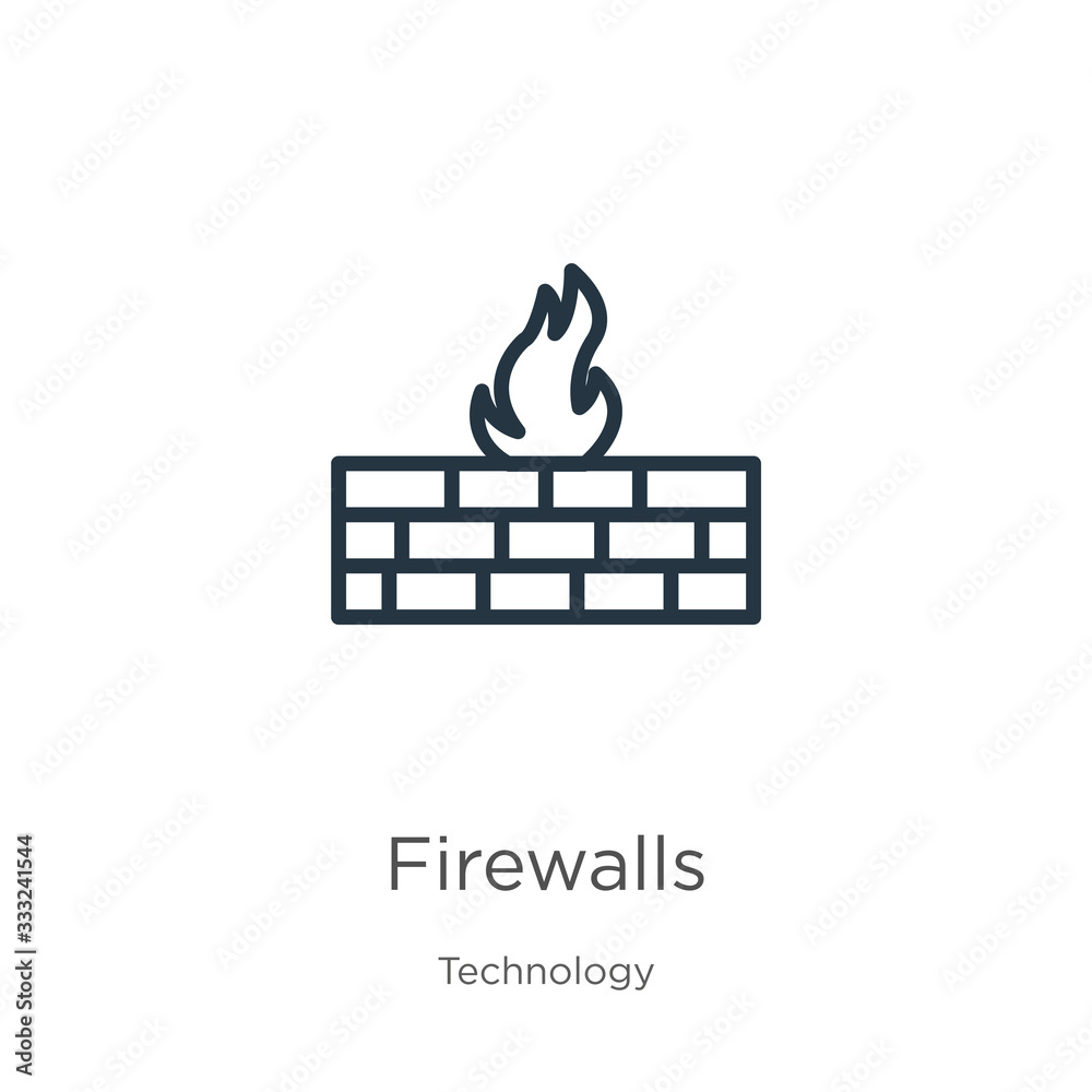 Firewalls icon. Thin linear firewalls outline icon isolated on white ...