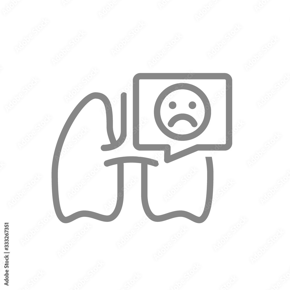 Lungs with sad face in speech bubble line icon. Diseases internal organ ...
