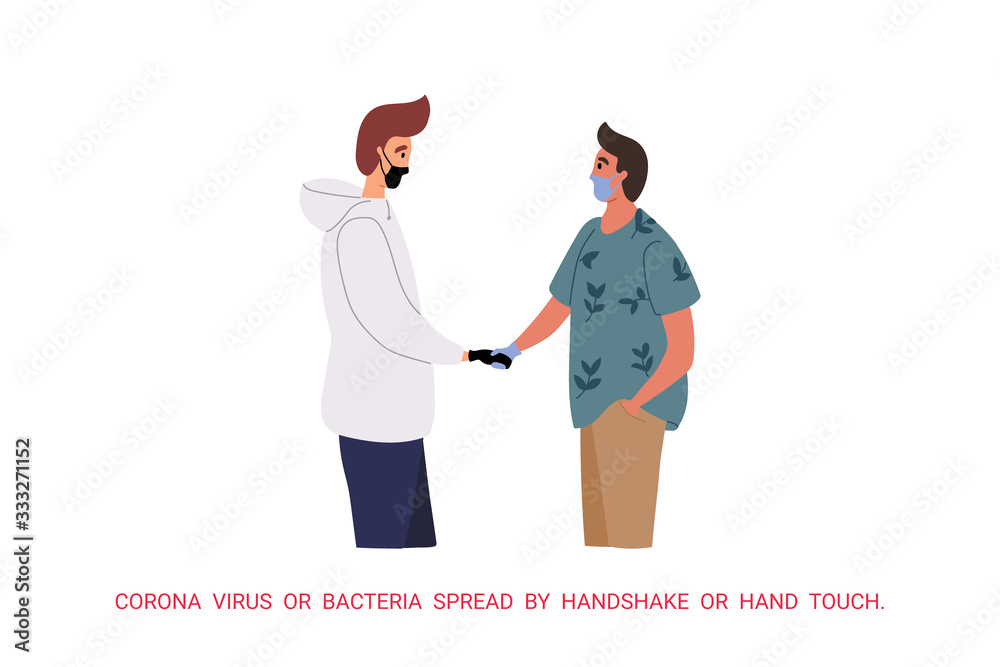 Young people handshake with medical gloves. Precautions and prevention ...