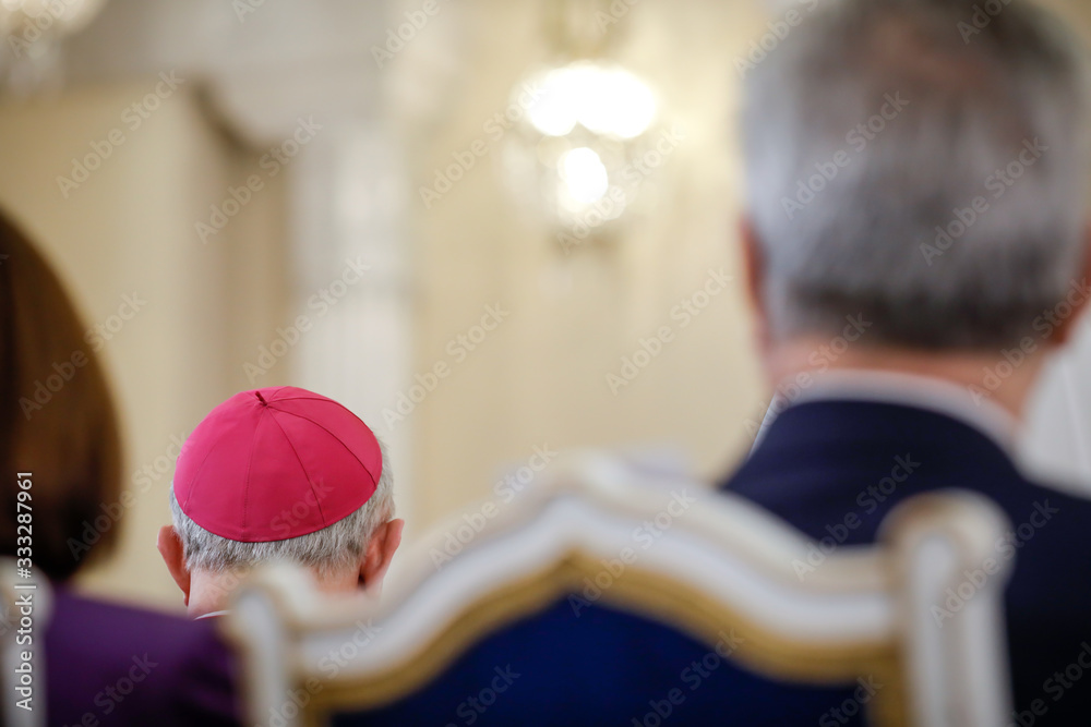 Details with a zucchetto, skullcap worn by clerics of various Catholic ...