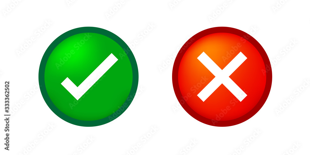 Vetor checkmark and x or confirm and deny circle icon button 3d for ...