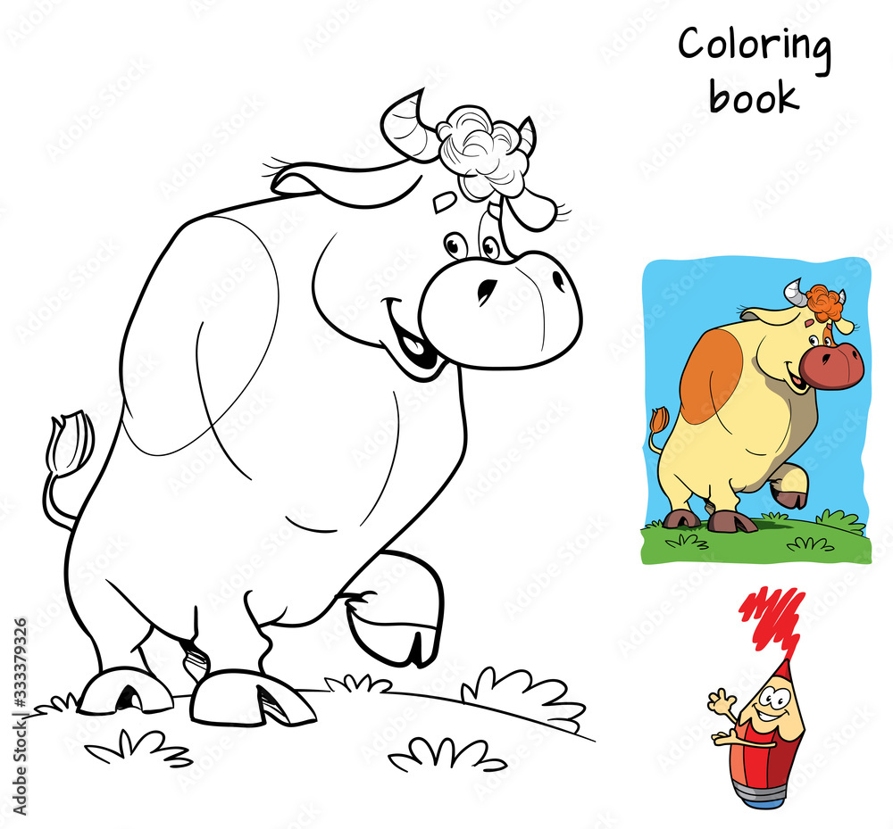 Funny young bull. Coloring book. Cartoon vector illustration Stock ...