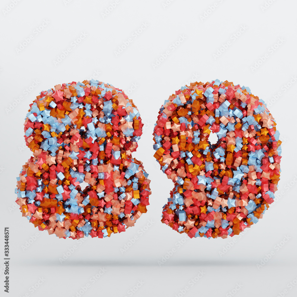 Number 89 3D Text Illustration, Digits With Pink And Sky Colors Stars ...