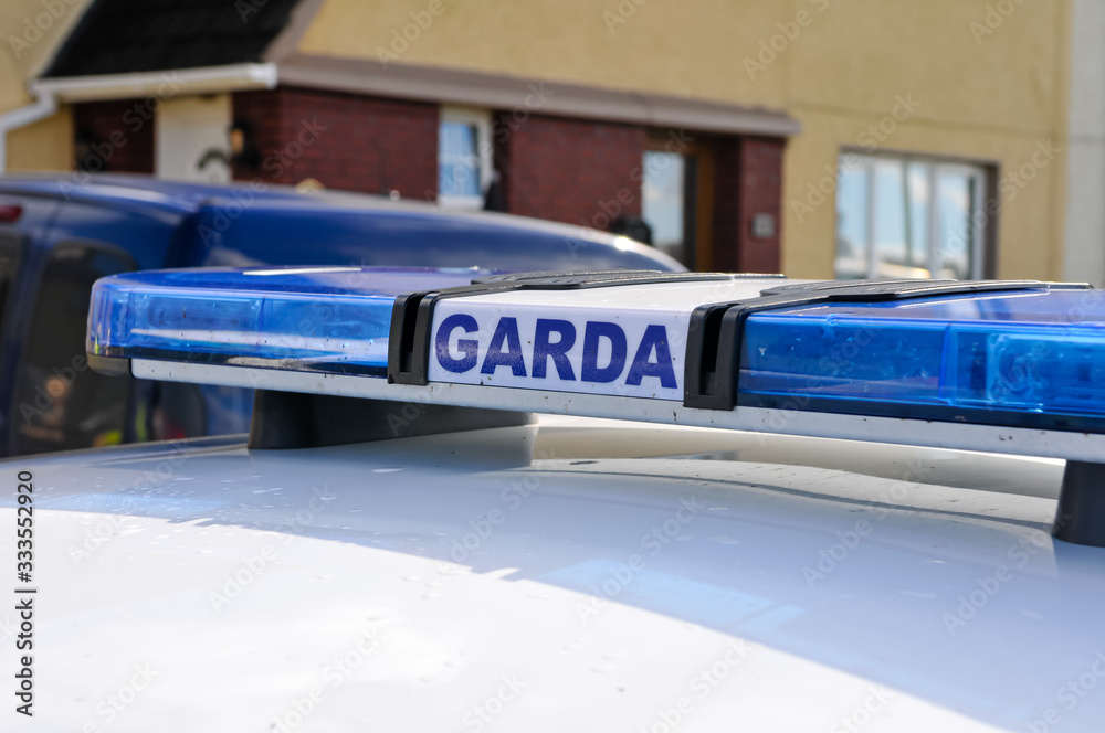 Blue lights on the roof of a Garda Siochana Irish police car Stock ...