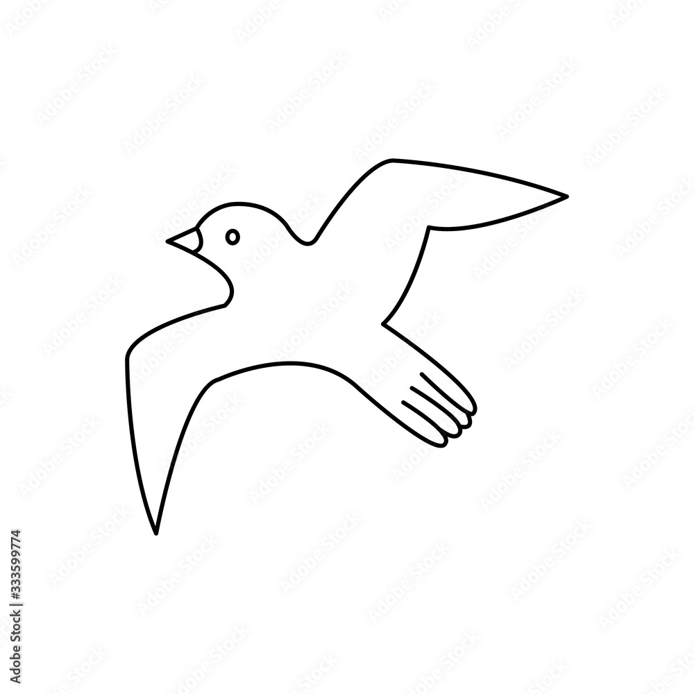 Seagull doodle icon. Drawing by hand. Coloring book. Vector ...