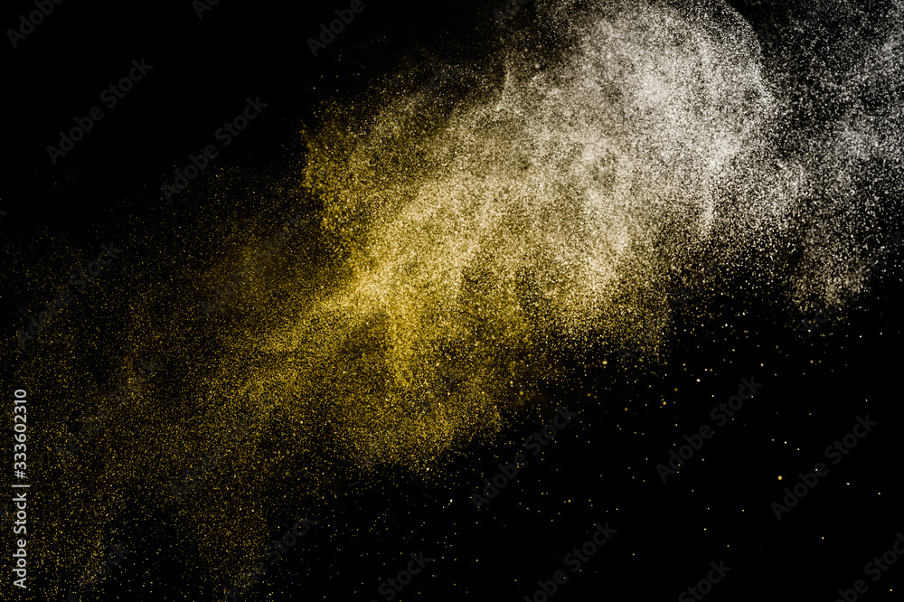 golden powder splash and brush for makeup artist or graphic design in ...