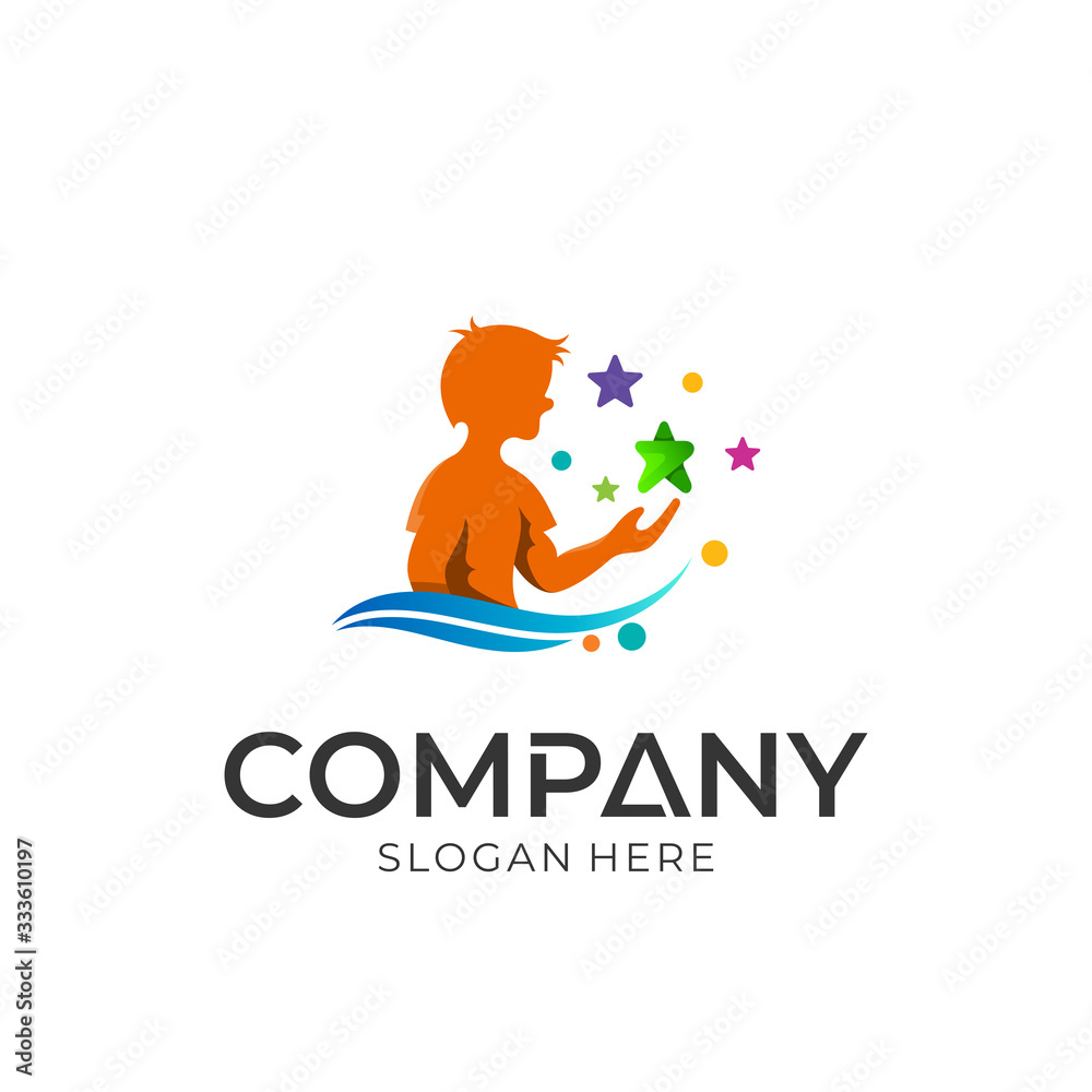 Modern education logo, vector logo of children holding stars Stock ...