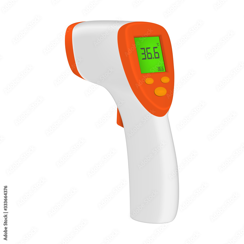 Non-contact digital body infrared thermometer isolated on white ...