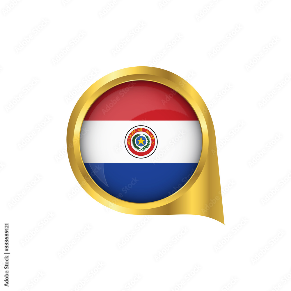Flag of Paraguay, location map pin, pointer flag Paraguay, button gold ...