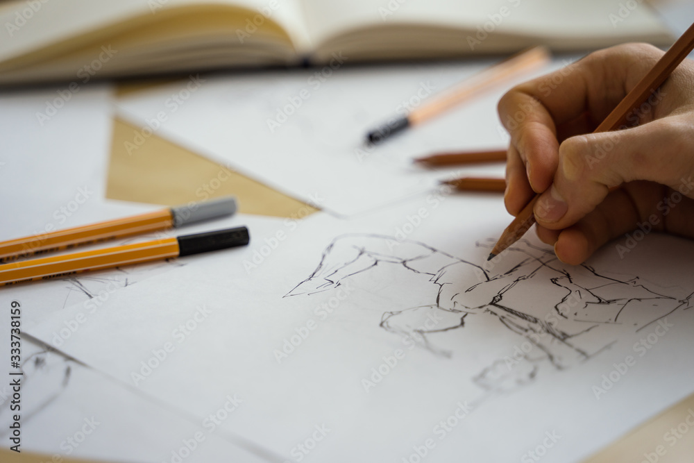 Photo Stock How to draw class of many figure drawing pencil and marker ...