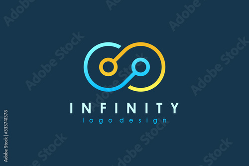 Blue and Yellow Line Infinity Logo isolated on Dark Blue Background ...
