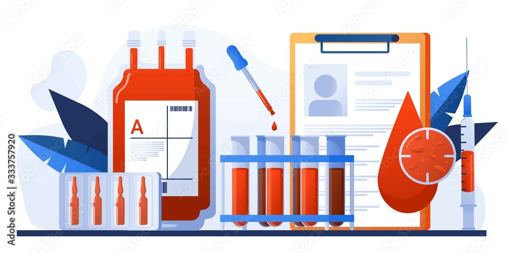 Human blood in donation bag. Blood clinical laboratory analysis ...