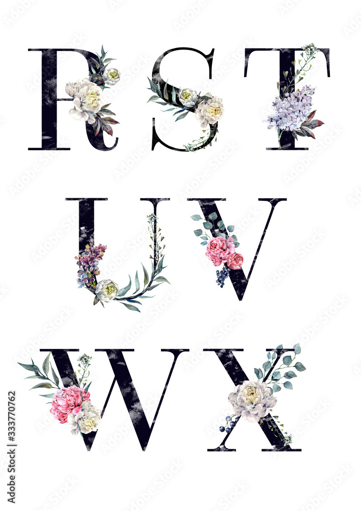 Watercolor Floral Alphabet Isolated Set 3 Stock Vector | Adobe Stock