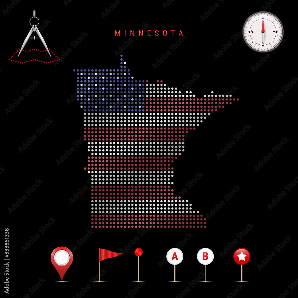 Dotted vector map of Minnesota painted in the american flag colors ...