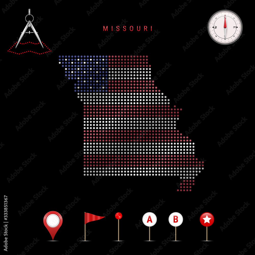 Dotted vector map of Missouri painted in the american flag colors ...