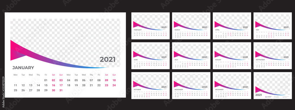 20201 calendar planner set for template corporate design week start on ...