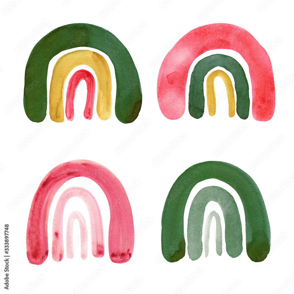 Watercolor Boho Rainbow Clipart. Hand painted terrakota and and green ...