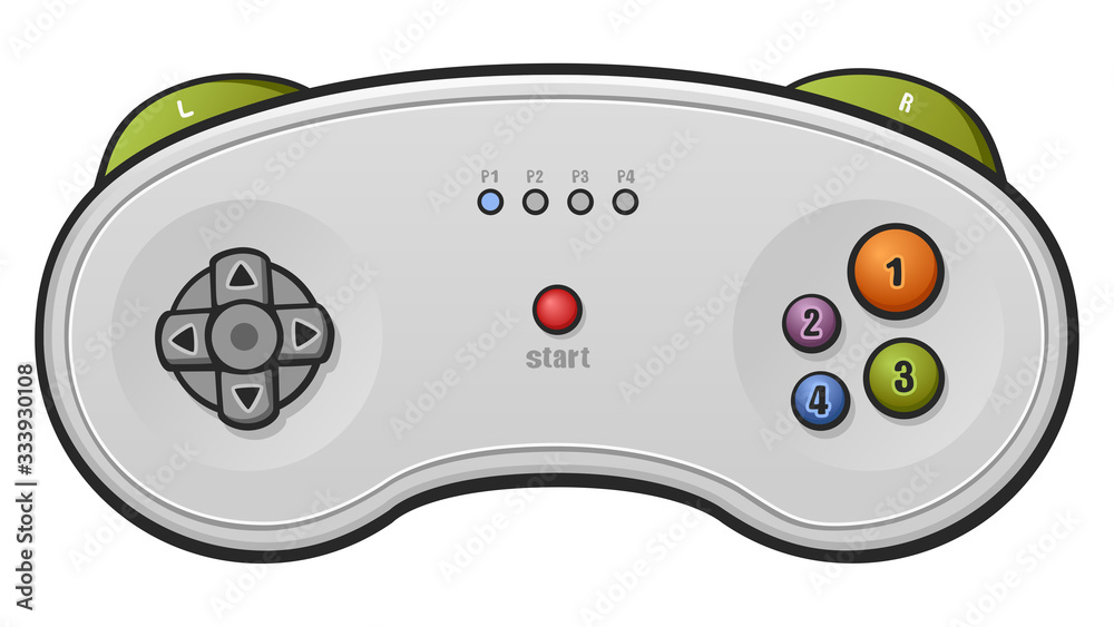Vector cartoon drawing of a retro gaming controller with colorful ...