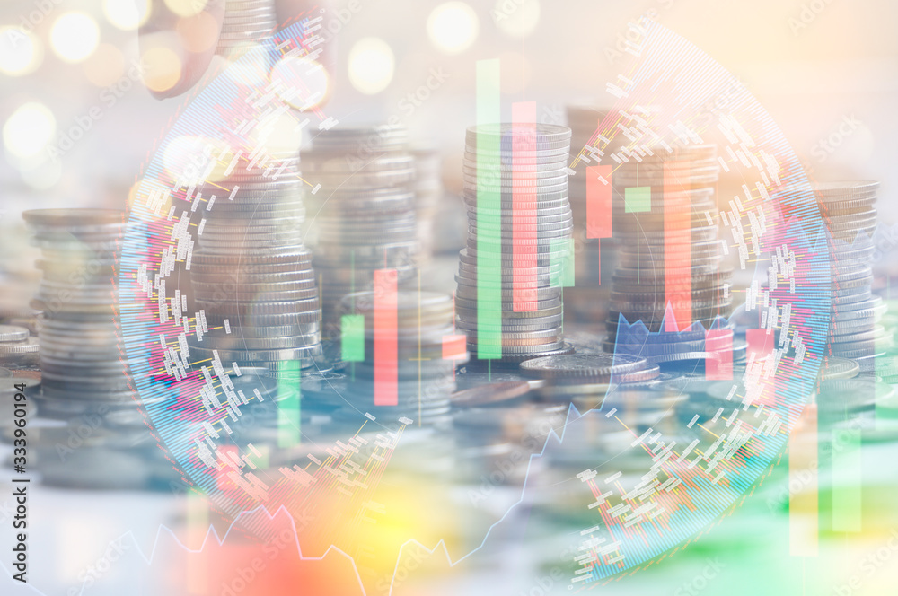 Stock market digital graph chart on LED display concept. A large ...