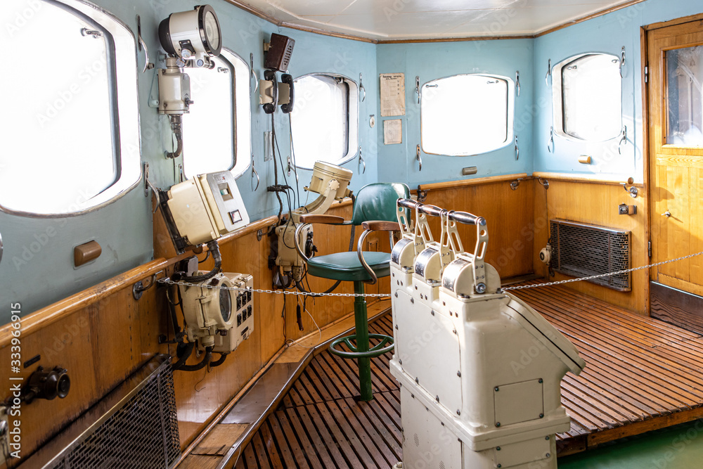 the bridge captain on the old icebreaker. The internal structure of the ...