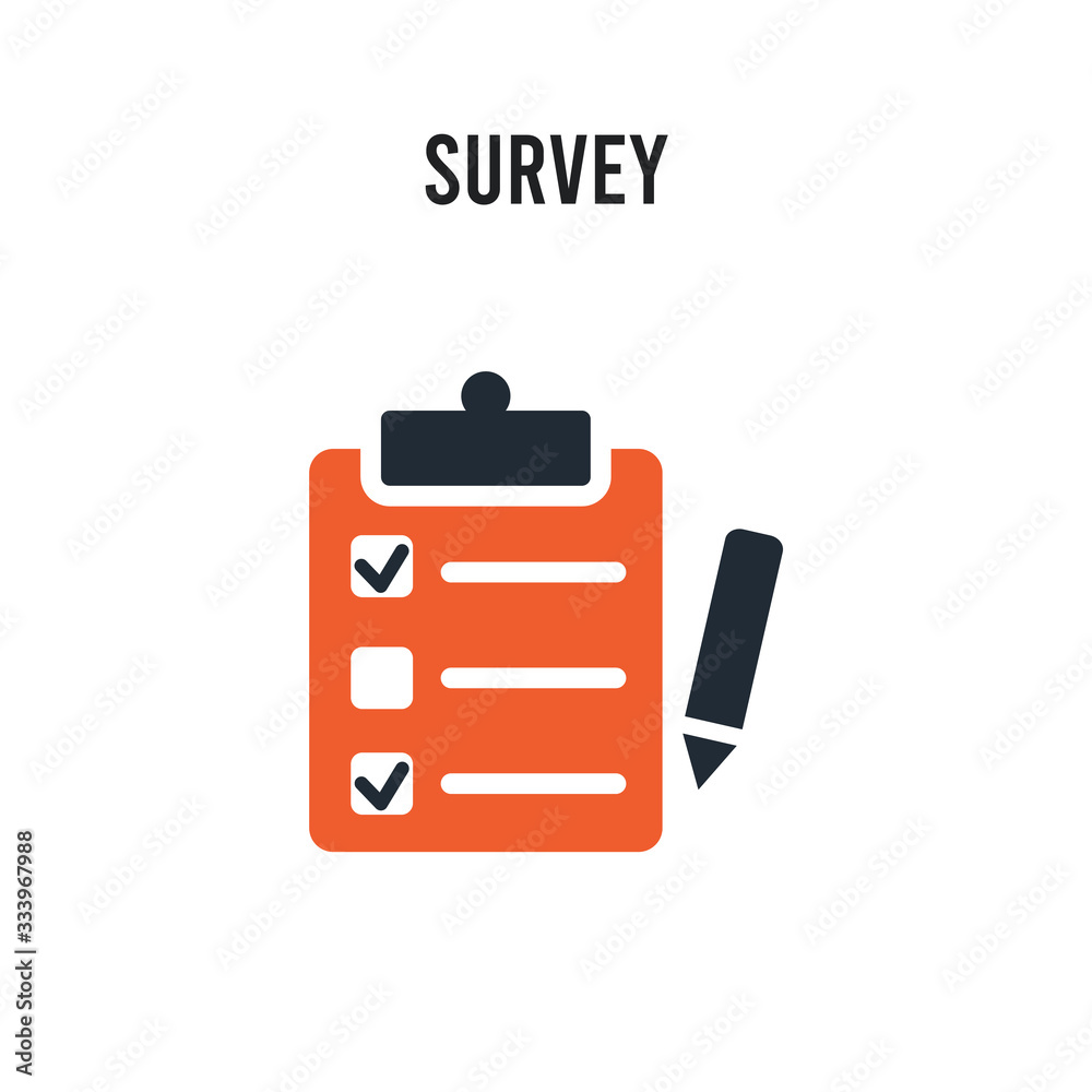 Survey vector icon on white background. Red and black colored Survey ...