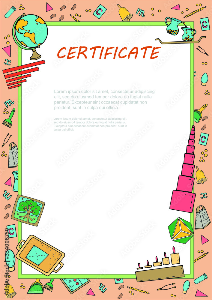Border with doodle montessori materials for photo, certificate, banner ...