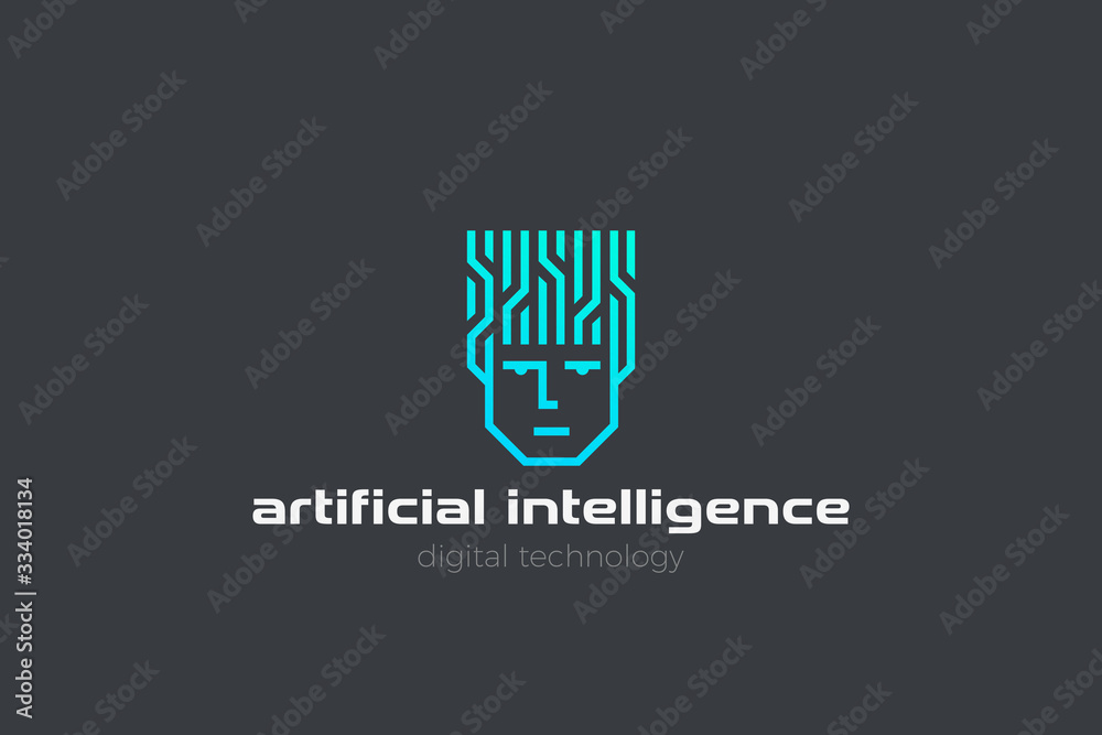 Artificial Intelligence Logo AI Man Robot Face Head Linear Outline Neon ...