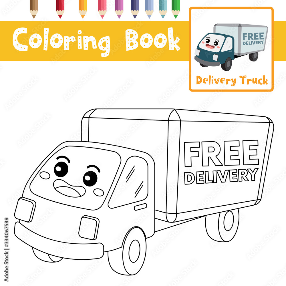 Coloring page Delivery Truck cartoon character perspective view vector ...