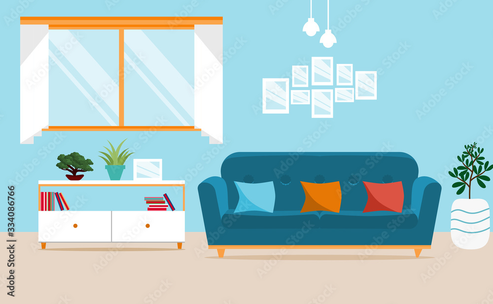 Living room interior vector design Stock Vector | Adobe Stock