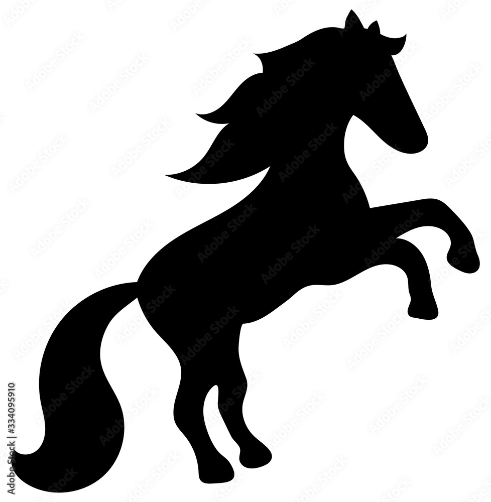 Black cartoon silhouette of a horse rearing up with its mane flying ...