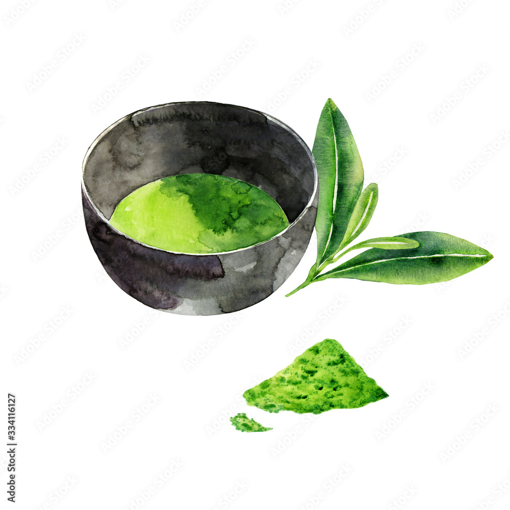 Watercolor matcha green tea Stock Illustration | Adobe Stock