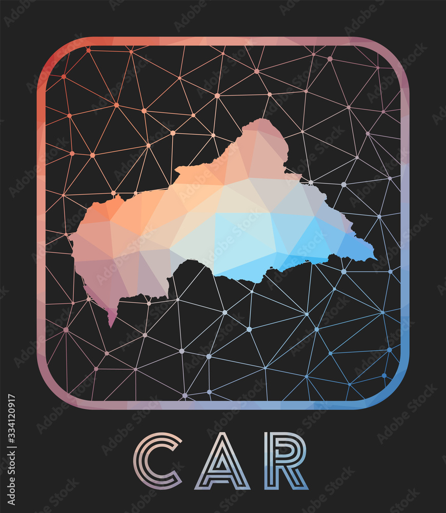 CAR map design. Vector low poly map of the country. CAR icon in ...