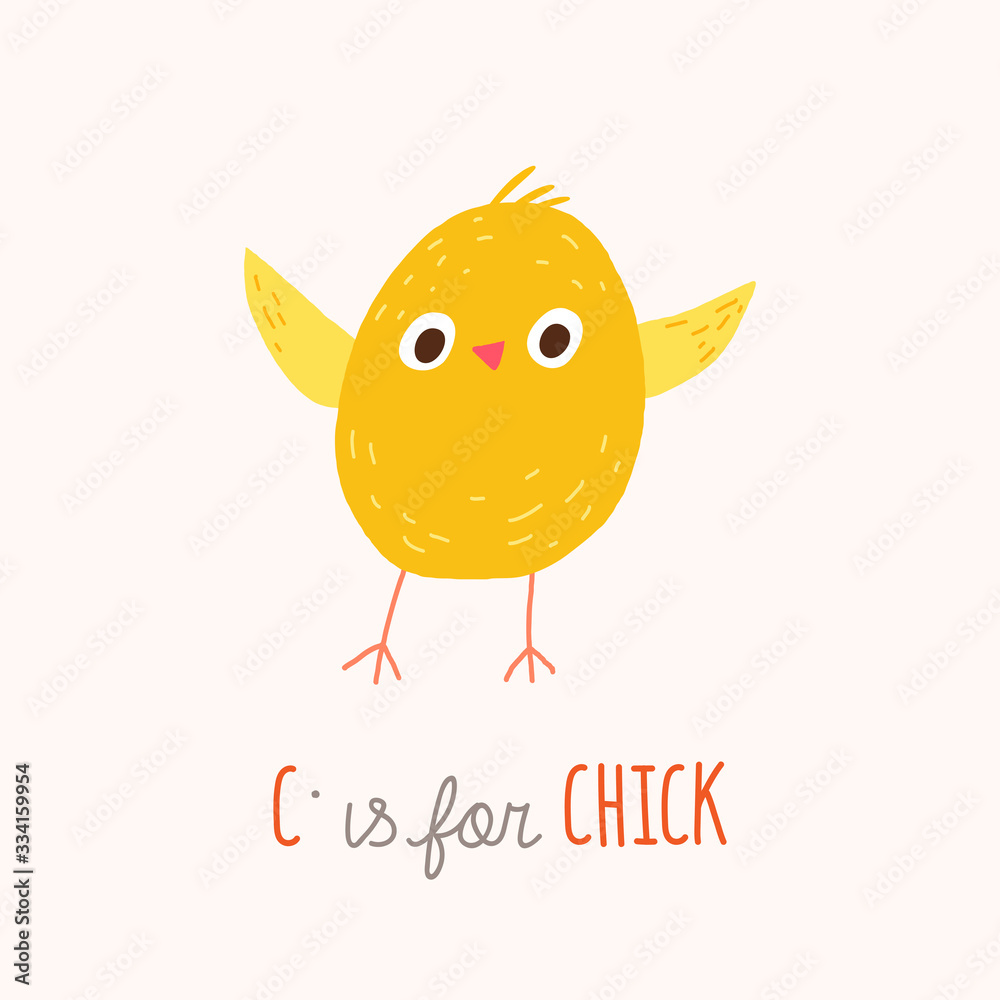 Cute yellow chicken. ABC Kids Wall Art. Alphabet Card. Nursery alphabet ...