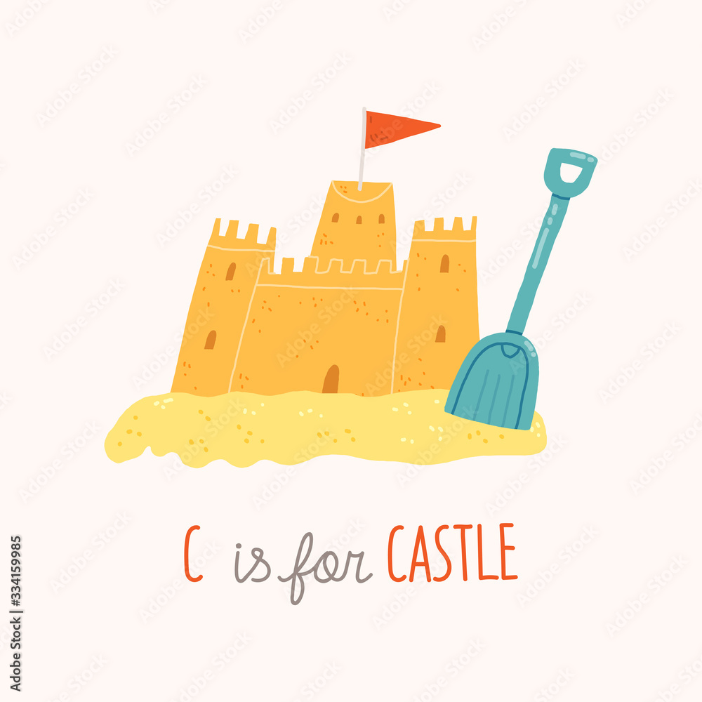 Cute sandcastle. C is for sand castle. ABC Kids Wall Art. Alphabet Card ...
