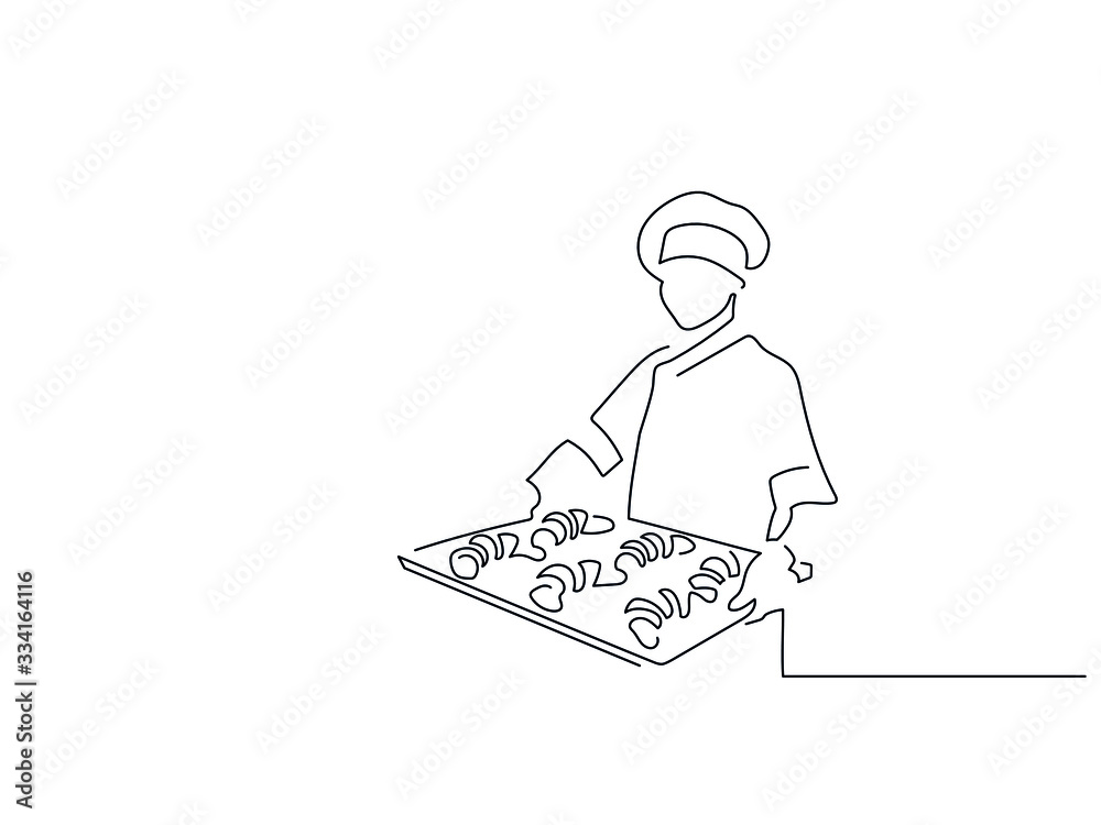 Baker isolated line drawing, vector illustration design. Food ...