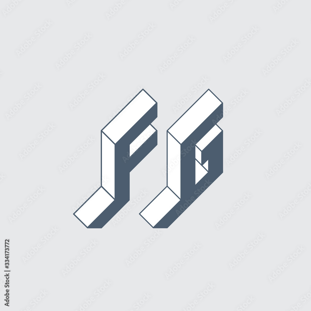 FG - 2-letter code. F and G - Monogram or logotype. Isometric 3d font ...