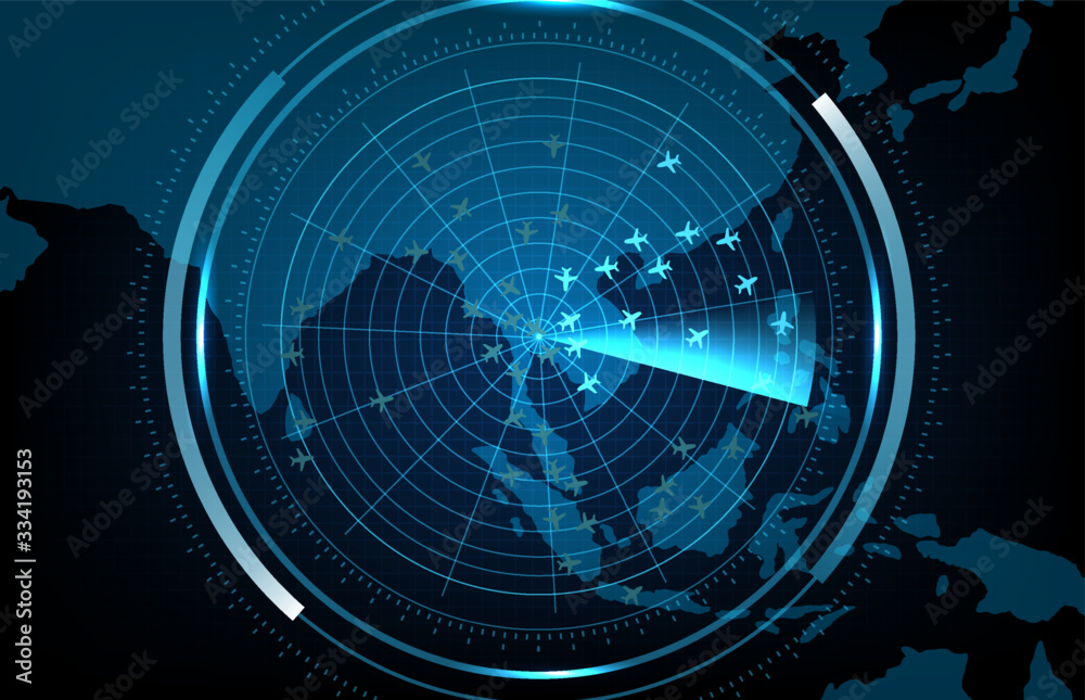 abstract background of futuristic technology screen scan flight radar ...