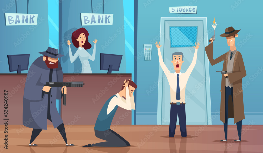 Robbery bank. Masked bandit gangster robbery money cash bad security ...