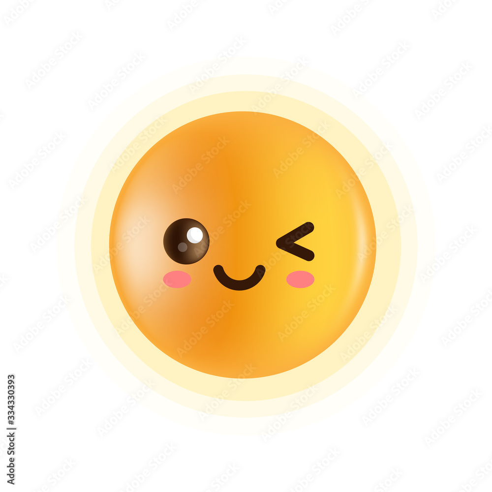 The yellow face emoticon. Cartoon Kawaii emoji. Flat emoticon vector ...