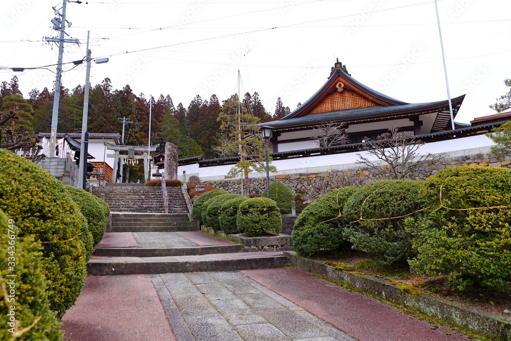 well preserved traditional temple in old town area of Hida-Takayama ...