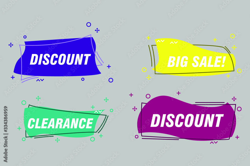 Flat linear promotion ribbon banner, scroll, price tag, sticker, badge ...