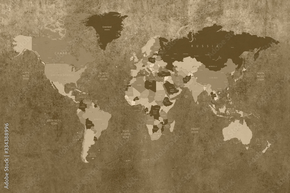 yellow brown map of the world with names of states wallpaper background ...
