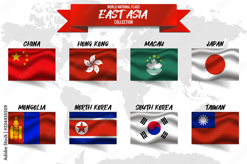 Set of realistic official world national flags, waving edition ...