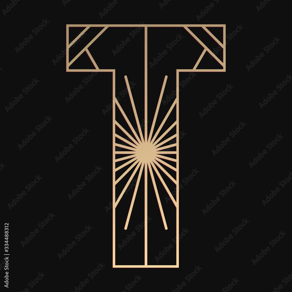 Laser cutting letter T. Art deco vector design. Plywood lasercut gift ...
