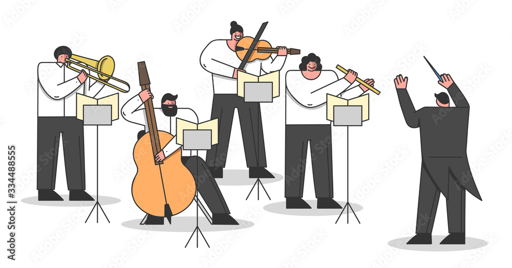 Concept Of Symphony Orchestra. Musicians Are Playing Different Musical ...