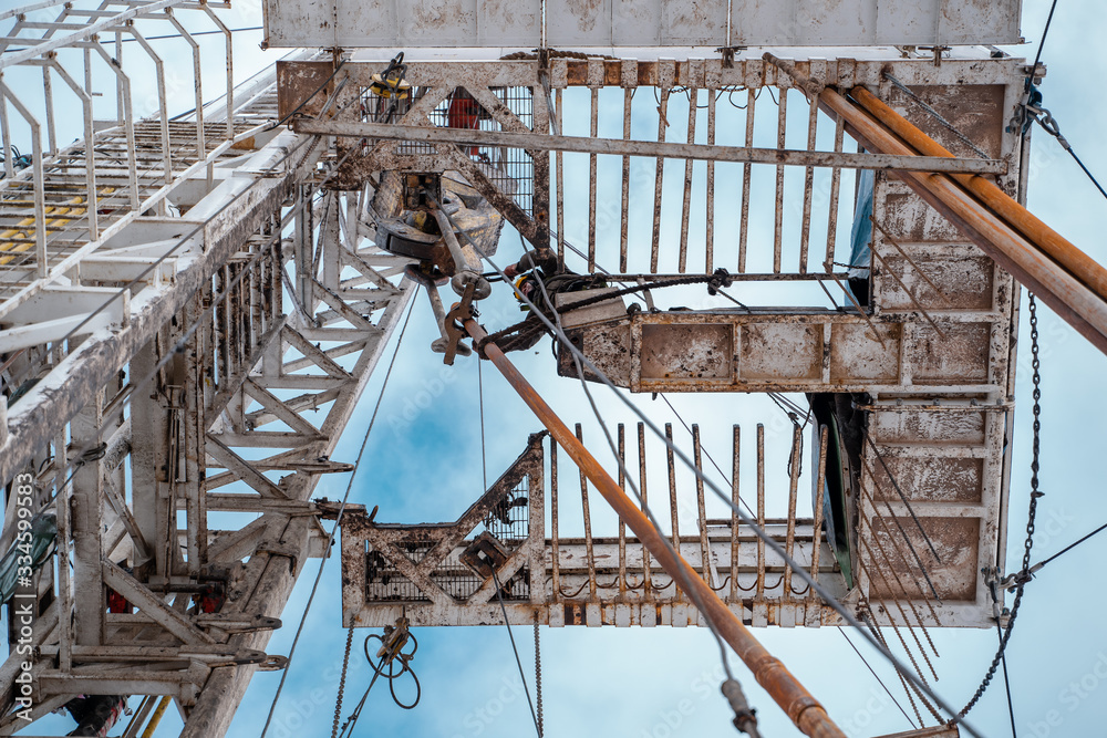 Offshore oil rig worker prepare tool and equipment for perforation oil ...