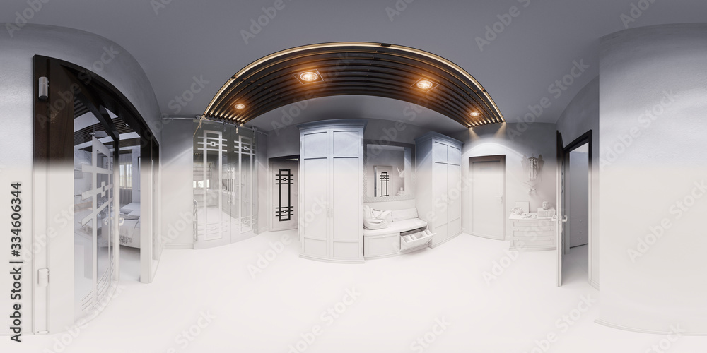 3d illustration hall interior design in classic style. Render seamless ...